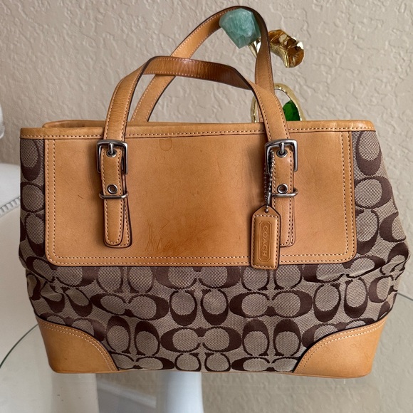 Coach | Bags | Coach Tan And Brown Signature Satchel | Poshmark